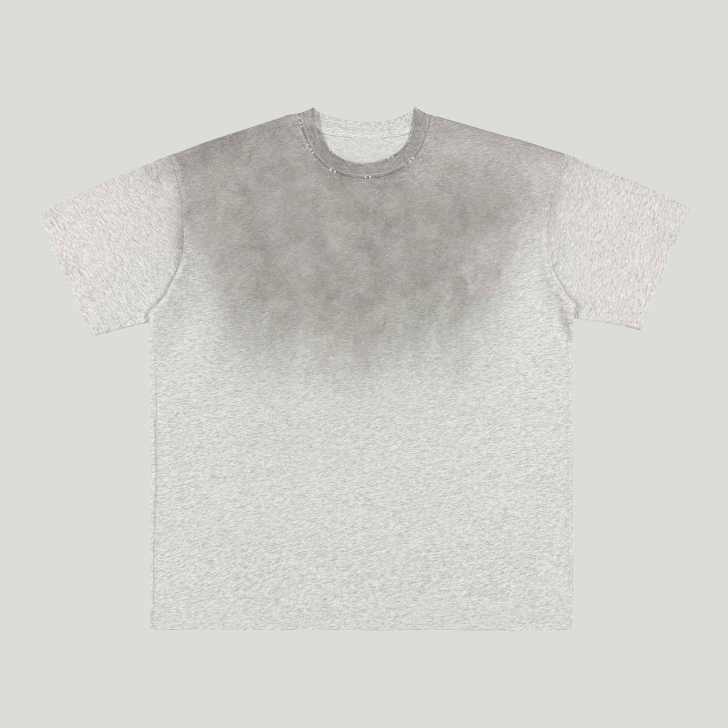 Vintage Washed Upper Body Grey Gradient on Aged Frayed T-Shirt - 250 ...